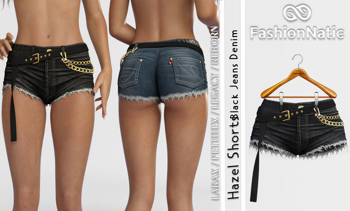Second Life Marketplace - Shorts Hazel Black Denim - Jeans - Reborn, Waifu, Legacy, LaraX ...